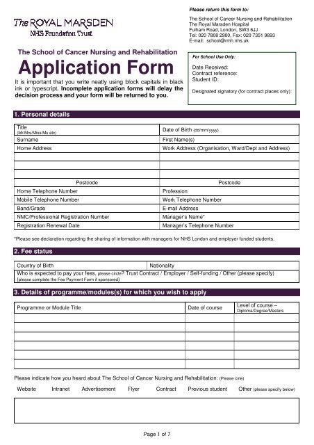 Application Form - The Royal Marsden