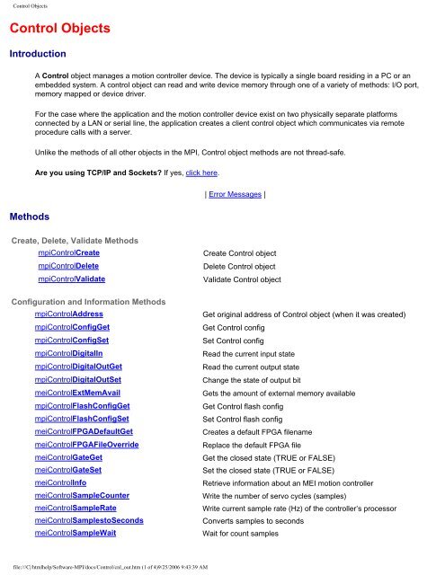 Control Objects - MEI's On-line Technical Support