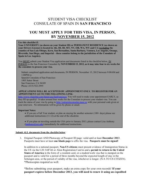 STUDENT VISA CHECKLIST - SU Abroad