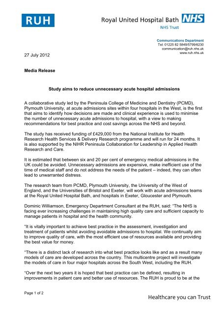 Study aims to reduce unnecessary acute hospital admissions