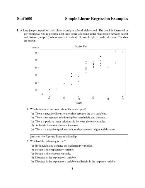 Stat1600 Simple Linear Regression Examples - Department of ...