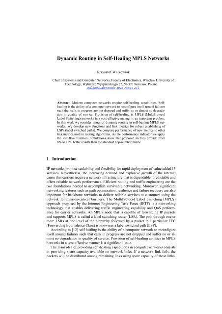 Dynamic Routing In Self Healing Mpls Networks Distributed