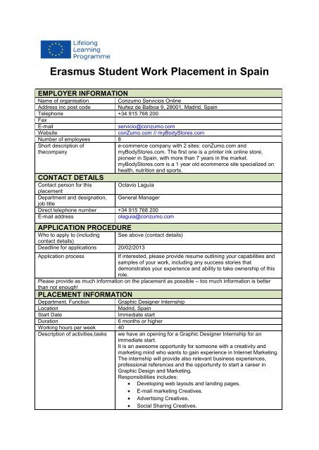 Erasmus Student Work Placement in Spain