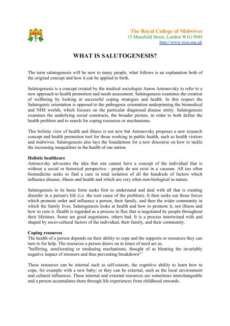 WHAT IS SALUTOGENESIS?