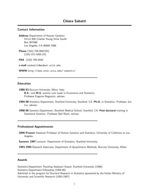 Chiara Sabatti - UCLA Statistics Chiara Sabatti - UCLA Statistics
