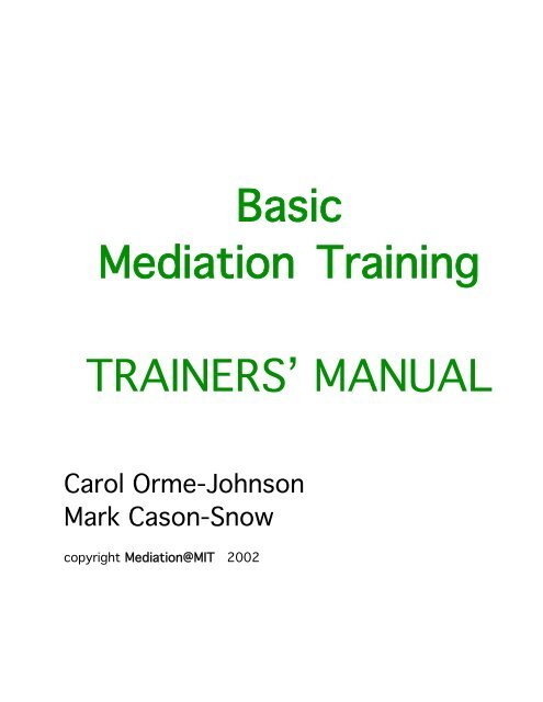 Basic Mediation Training Trainers Manual Campus Conflict