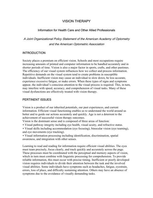 Complete article - PDF version - What is Vision therapy?