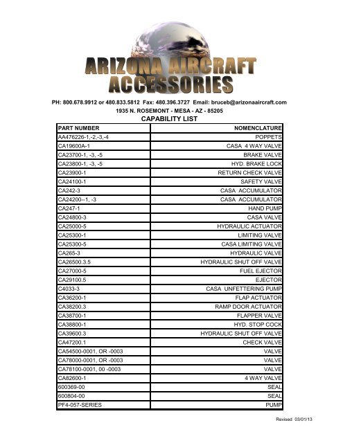 CAPABILITY LIST - Arizona Aircraft Accessories