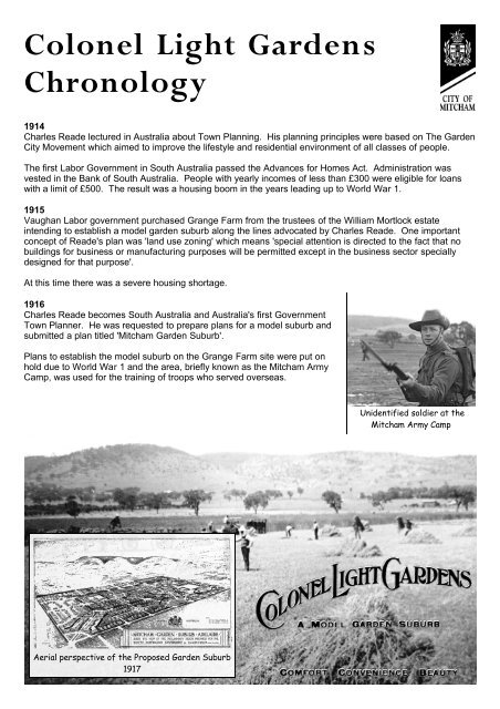 Colonel Light Gardens Chronology - City of Mitcham