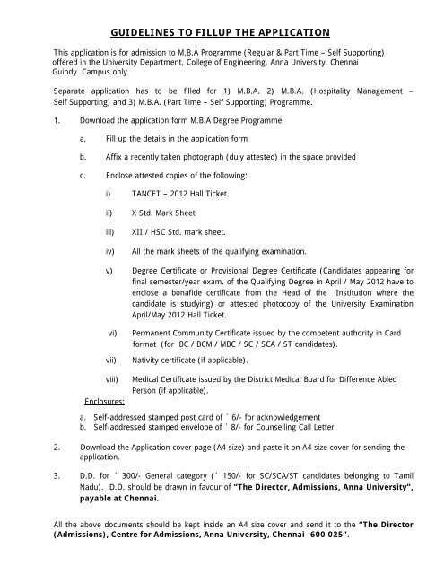 GUIDELINES TO FILLUP THE APPLICATION - Anna University