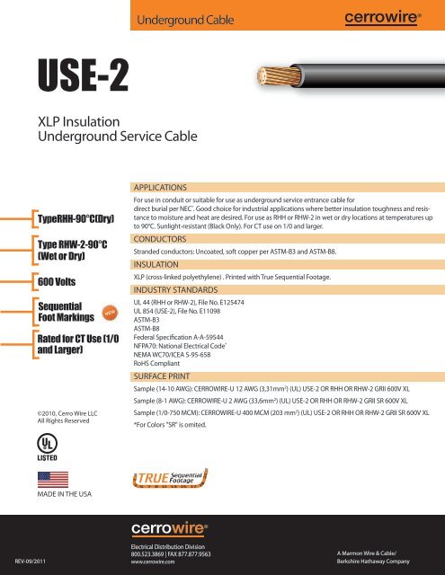 XLP Insulation Underground Service Cable - Cerro Wire and Cable ...