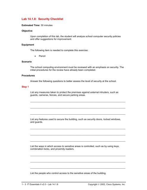 Lab 14.1.8: Security Checklist