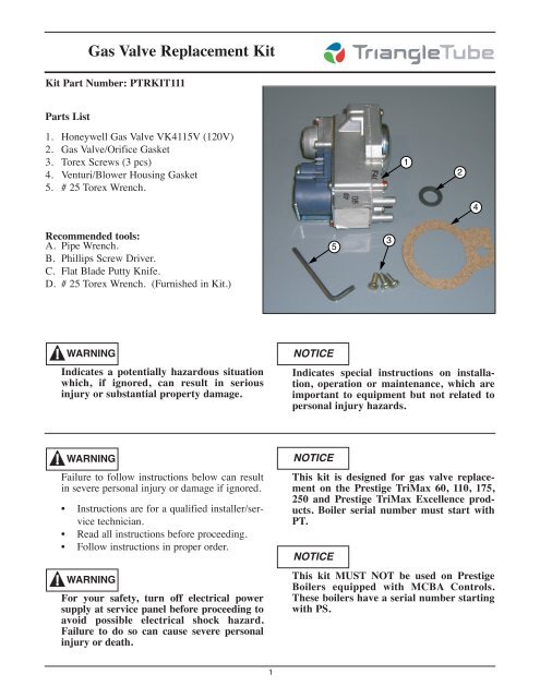 Gas Valve Replacement Kit - Triangle Tube
