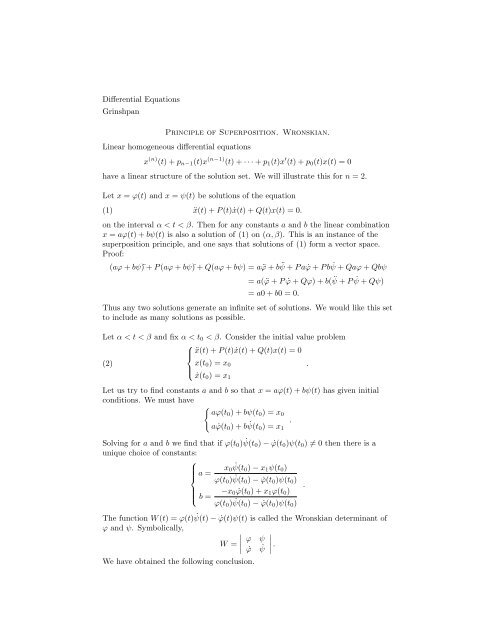 Differential Equations Grinshpan Principle of Superposition ...