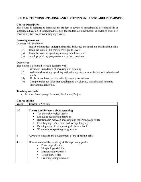LLE 7204 TEACHING SPEAKING AND LISTENING SKILLS TO ...