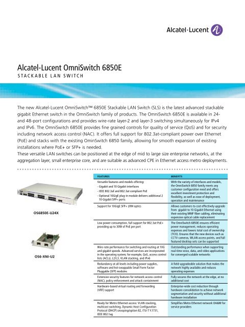 Alcatel-Lucent OmniSwitch 6850E | Data Sheet - Netnordic