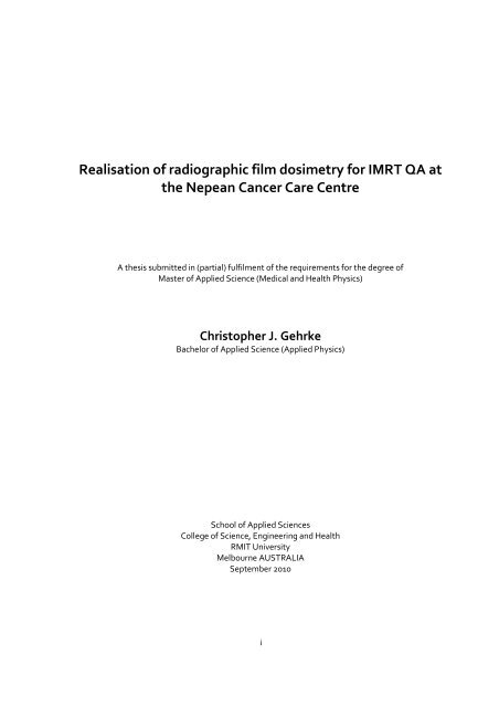 Realisation of radiographic film dosimetry for IMRT QA at the ...