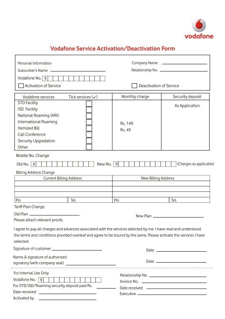 Service Activation Form - Vodafone
