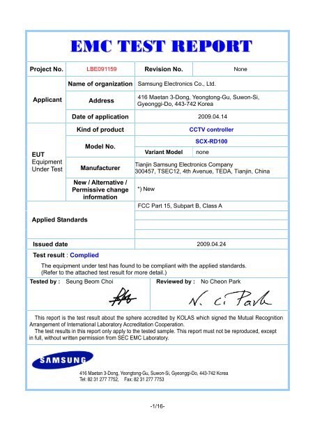 EMC TEST REPORT - Samsung CCTV