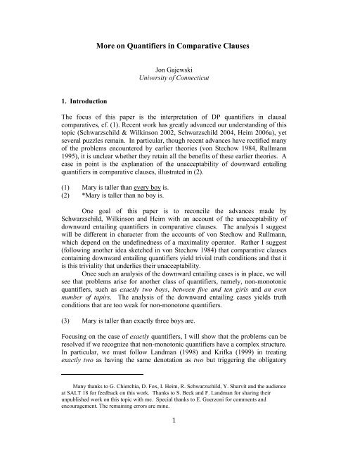 More on Quantifiers in Comparative Clauses - Usc