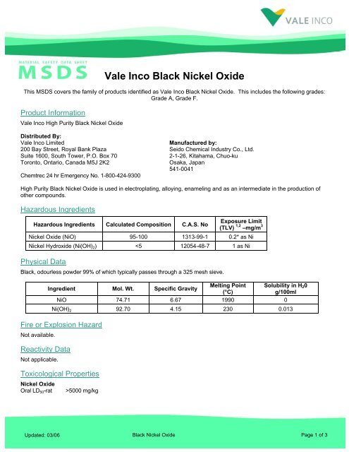 Vale Inco Black Nickel Oxide - Vale.com
