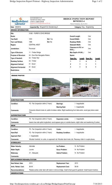 Page 1 of 2 Bridge Inspection Report Printout - Highway Inspection ...