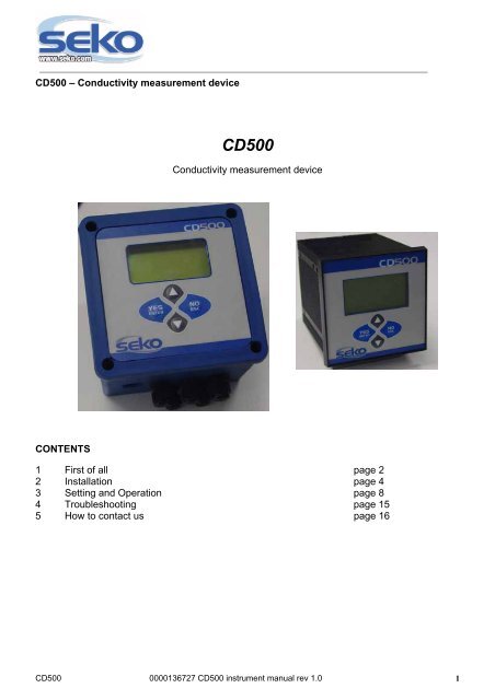 CD500 â Conductivity measurement device Conductivity ... - UK