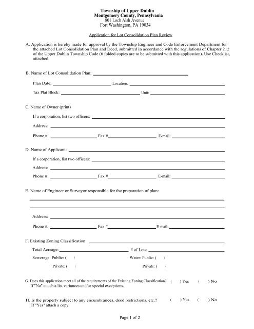 Form-Lot Consolidation Plan Application and Checklist