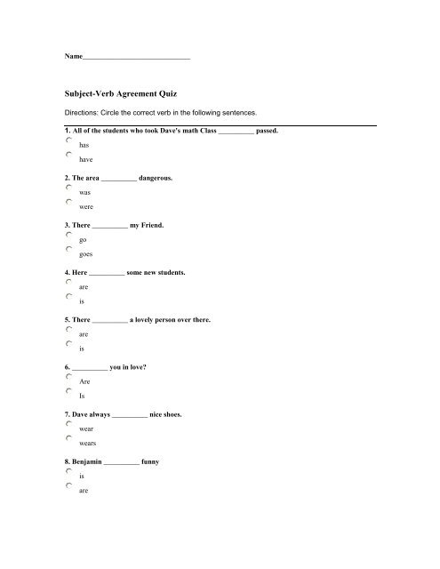 Subject-verb agreement quiz (PDF)