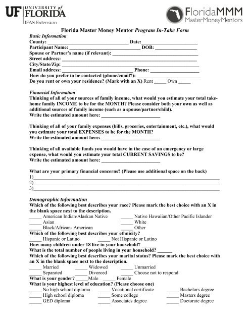 FMMM Participant Intake Form