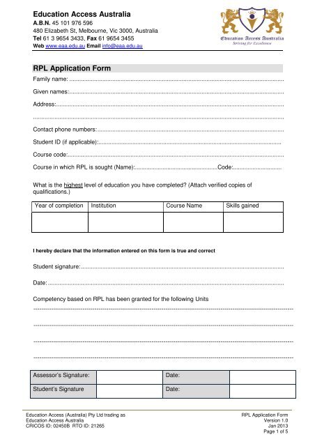 Rpl Application Form 2023 - Printable Forms Free Online