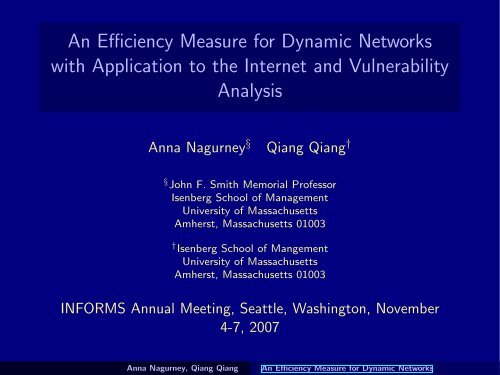 An Efficiency Measure For Dynamic Networks With Application To The