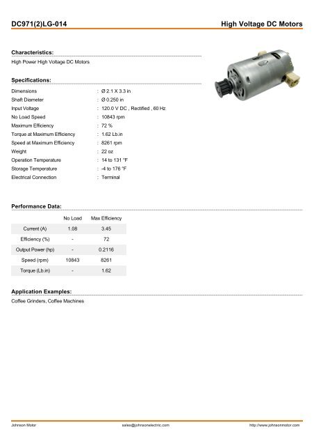 DC971(2)LG-014 High Voltage DC Motors - Johnson Electric