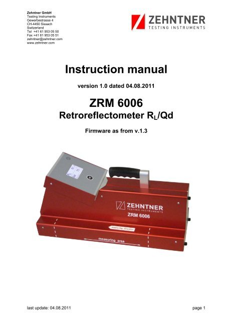 Instruction manual ZRM 6006 - Zehntner GmbH