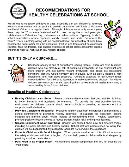 HEALTHY CELEBRATIONS AT SCHOOL - Food and Nutrition