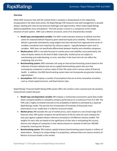 Summary: Rapid Ratings FHR and KMV