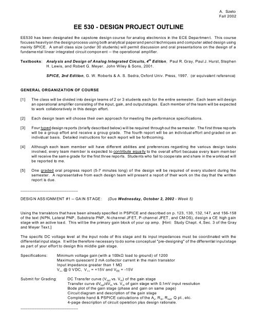 EE 530 - DESIGN PROJECT OUTLINE - SDSU