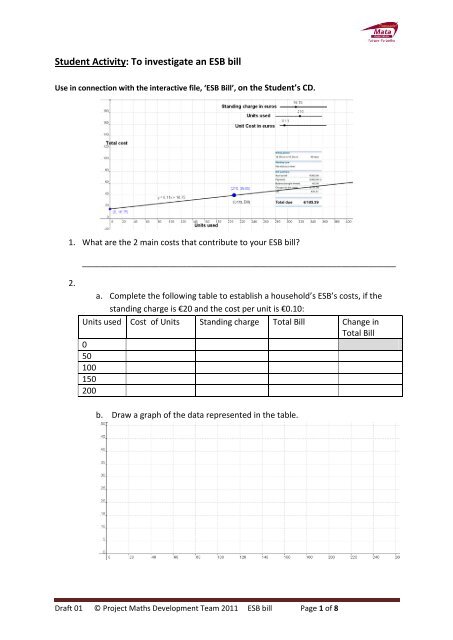 Student Activity: To investigate an ESB bill - Project Maths