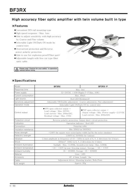 Autonics BF3 Series Technical Data Sheet. - Automation Systems ...
