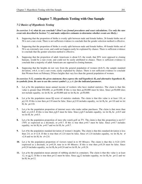Chapter 7 Hypothesis Testing With One Sample