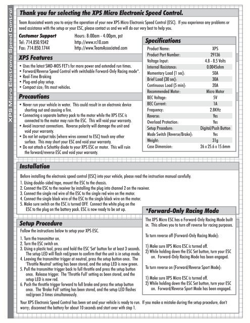 29136 XPS Micro ESC manual - Team Associated