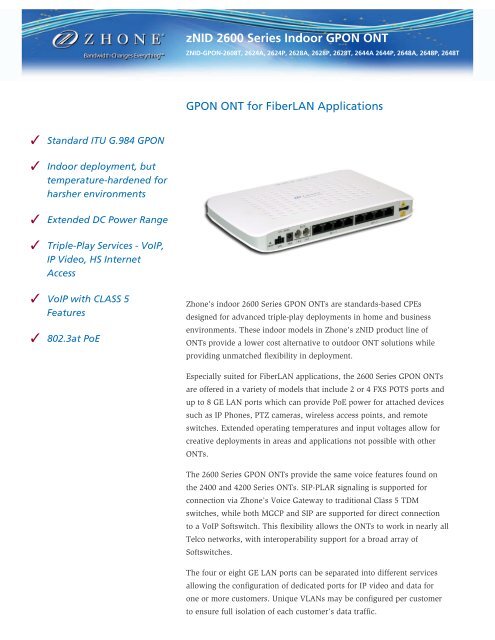 ZNID-GPON-26xx Datasheet