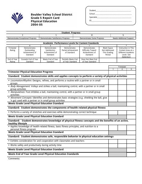 Boulder Valley School District Grade 5 Report Card ... - thenewPE