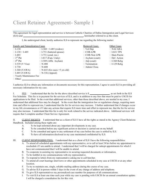 Client Retainer Agreement- Sample 1 - Catholic Legal Immigration ...