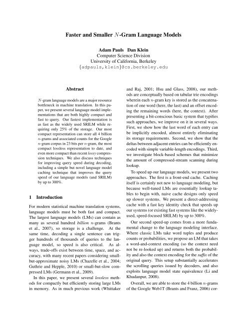 Faster and Smaller N-Gram Language Models - Berkeley NLP ...
