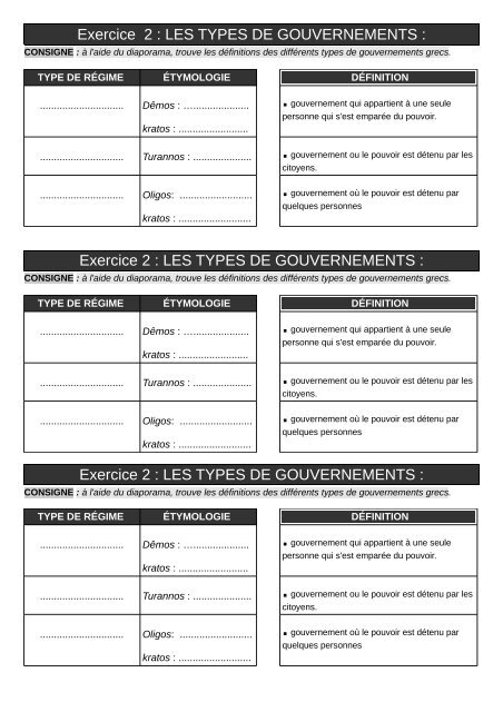 LES TYPES DE GOUVERNEMENTS