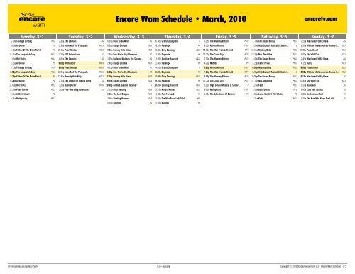Encore Wam Schedule - March, 2010 - Starz