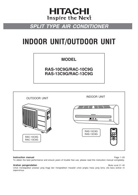 INDOOR UNIT/OUTDOOR UNIT - Hitachi Air Conditioning Products