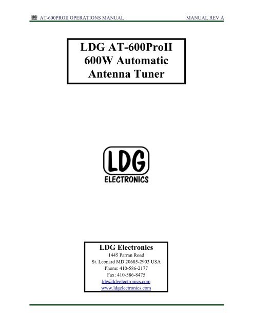 LDG AT-600ProII 600W Automatic Antenna Tuner - LDG Electronics