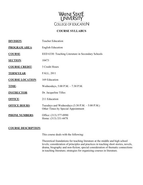 COURSE SYLLABUS - College of Education - Wayne State University